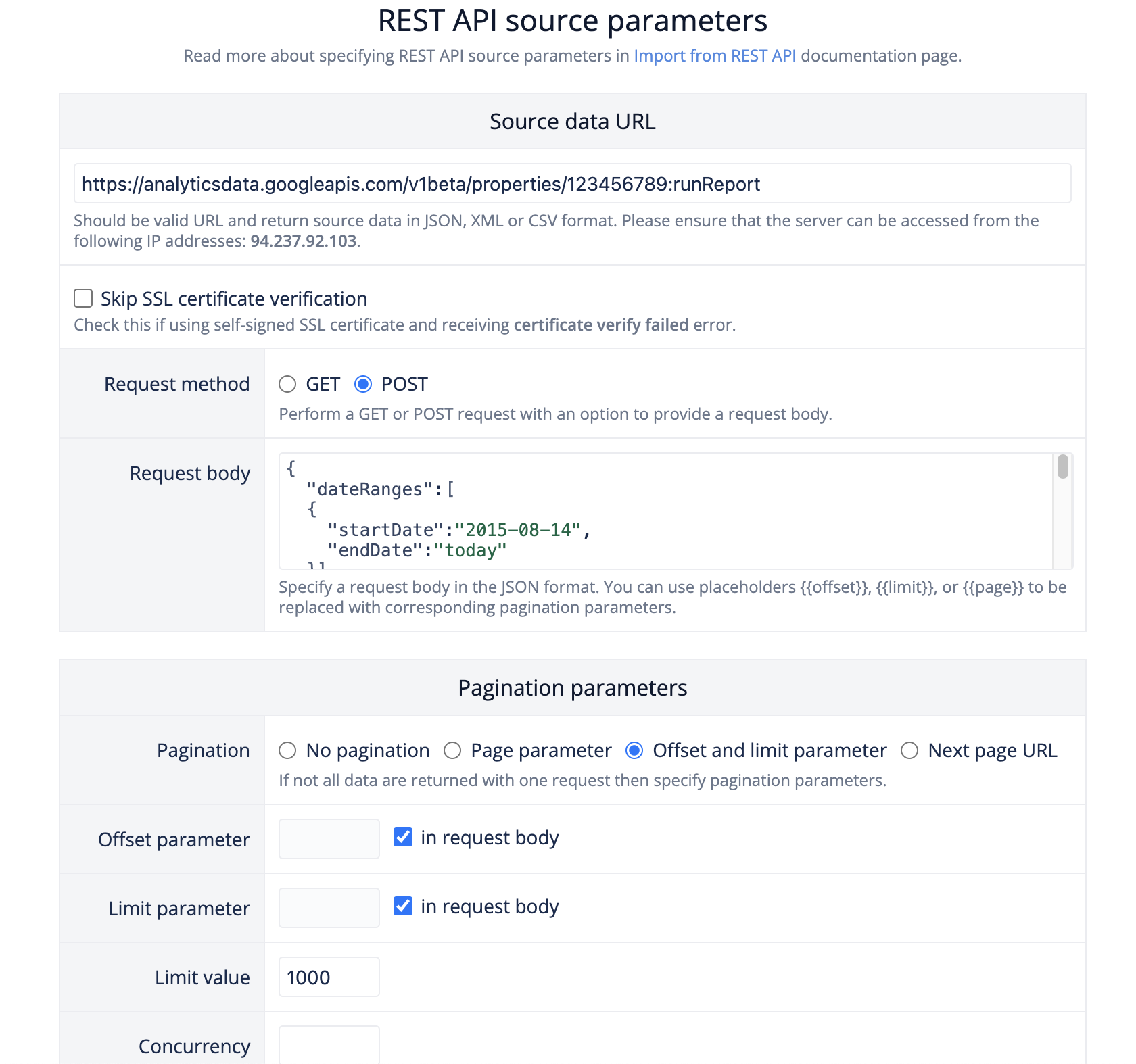 How to set up Google Analytics REST API import to Google Analytics Data API v1
